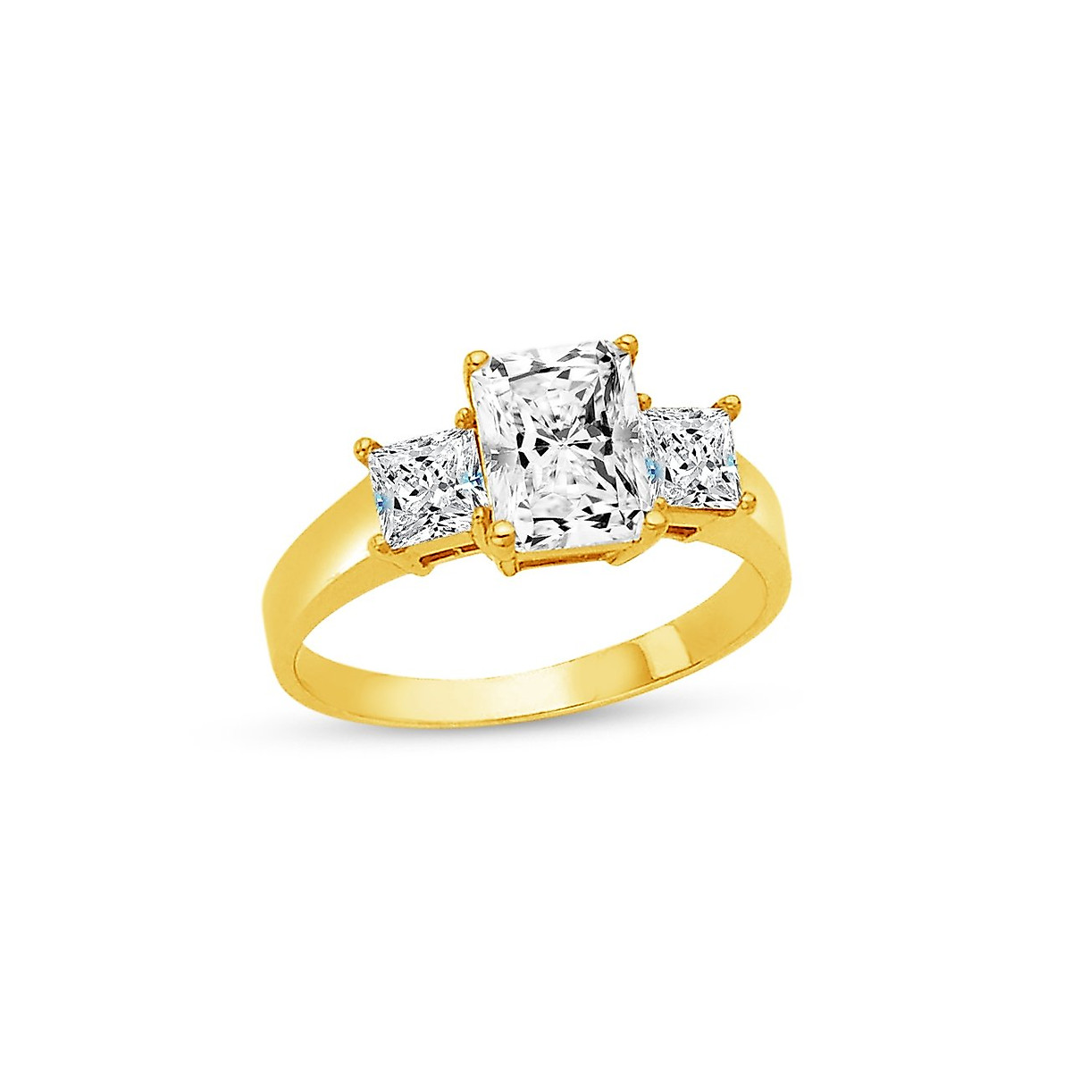 Size - 8.5 - Solid 14k Yellow Gold Radiant Cut Three 3 Stone Wedding Engagement Ring, CZ Cubic Zirconia (2.25 ct.)