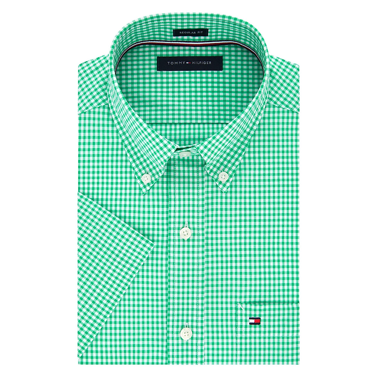 Tommy Hilfiger Men's Short Sleeve Button-Down Shirt, Cactus, 16.5" Neck