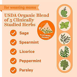 Pink Stork No Flow - Organic Sage Tea to Dry Up Breast Milk Supply and Decrease Milk Production, Stop Breastfeeding, Wean Lactation Naturally, Postpartum Essentials - 15 Sachets