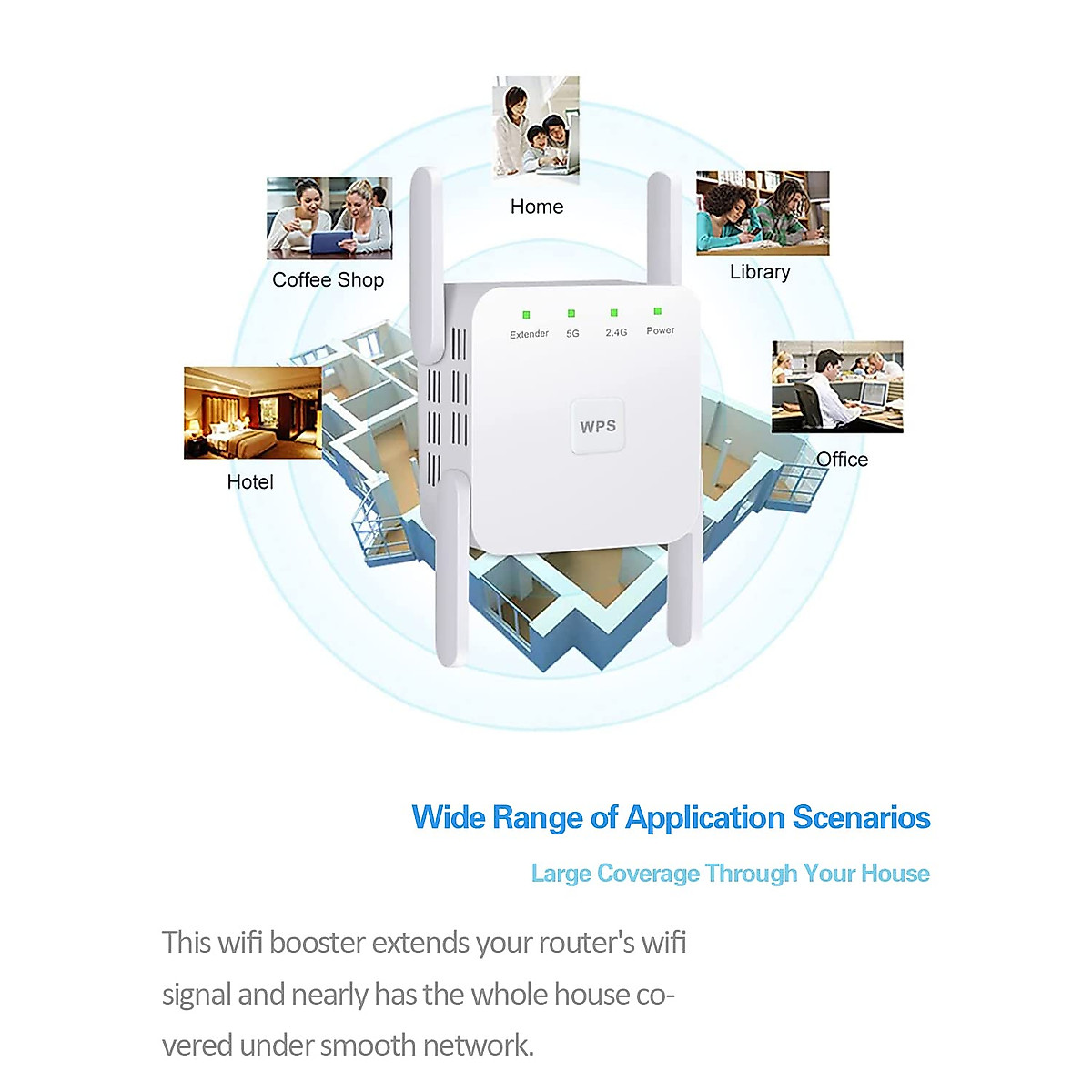 WiFi Extender Booster Repeater for Home & Outdoor, Super Booster 1200Mbps(6000sq.ft), WiFi 2.4&5GHz Dual Band WPS WiFi Signal Strong Penetrability, 360° Coverage, Supports Ethernet Port