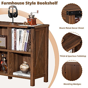 Joaxswe Farmhouse 6 Cube Book Shelf, Wood 3 Tier Storage Organizer Bookshelf, Brown Walnut 47" Horizontal Cubby Bookcase with Legs, Rustic Entryway Book Case, Long Display Cabinet for Bedroom, Office