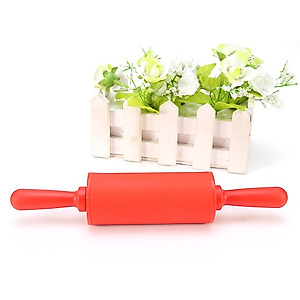 Non-Stick Silicone Rolling Pin Dough Rollers for Baking and Rolling Dough with Wooden Handle for Home Kitchen Children Cake 9 Inch(Red)