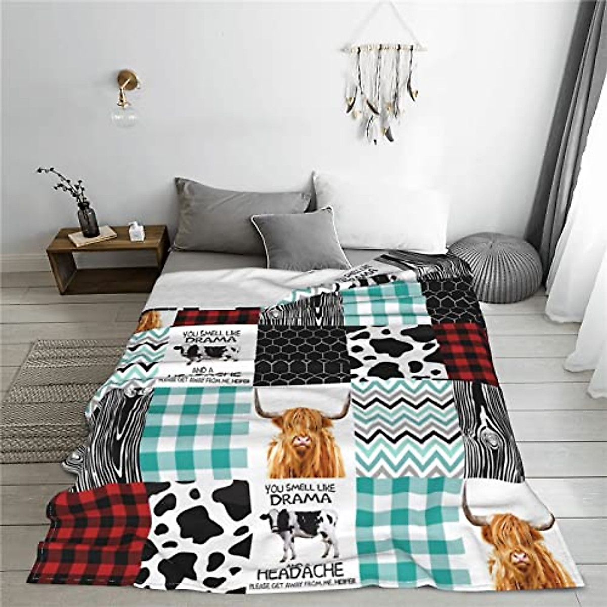 Highland Cow Blanket for Kids Teens Adults, Soft Lightweight Cozy Microfiber Flannel Fleece Throw Buffalo Blanket Cow Gifts for Women Men Girls -Size 50"x60"(Youth)