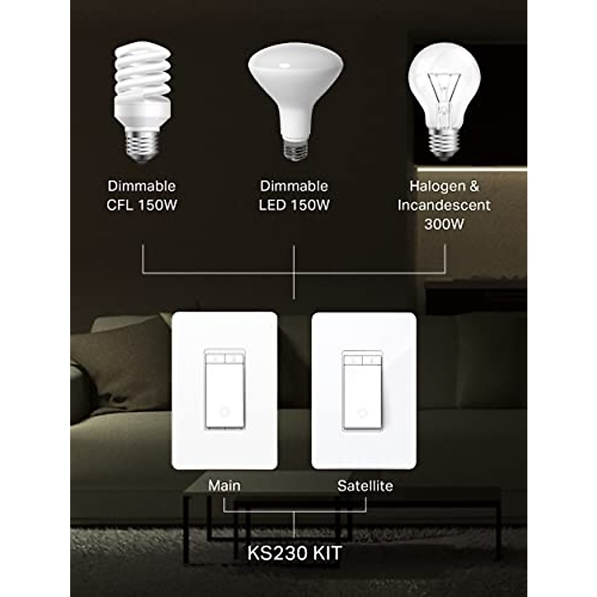 Kasa Smart 3 Way Dimmer Switch KIT, Dimmable Light Switch Compatible with Alexa, Google Assistant and SmartThings, Neutral Wire Needed, 2.4GHz, ETL Certified, No Hub Required, White (KS230 KIT v2)