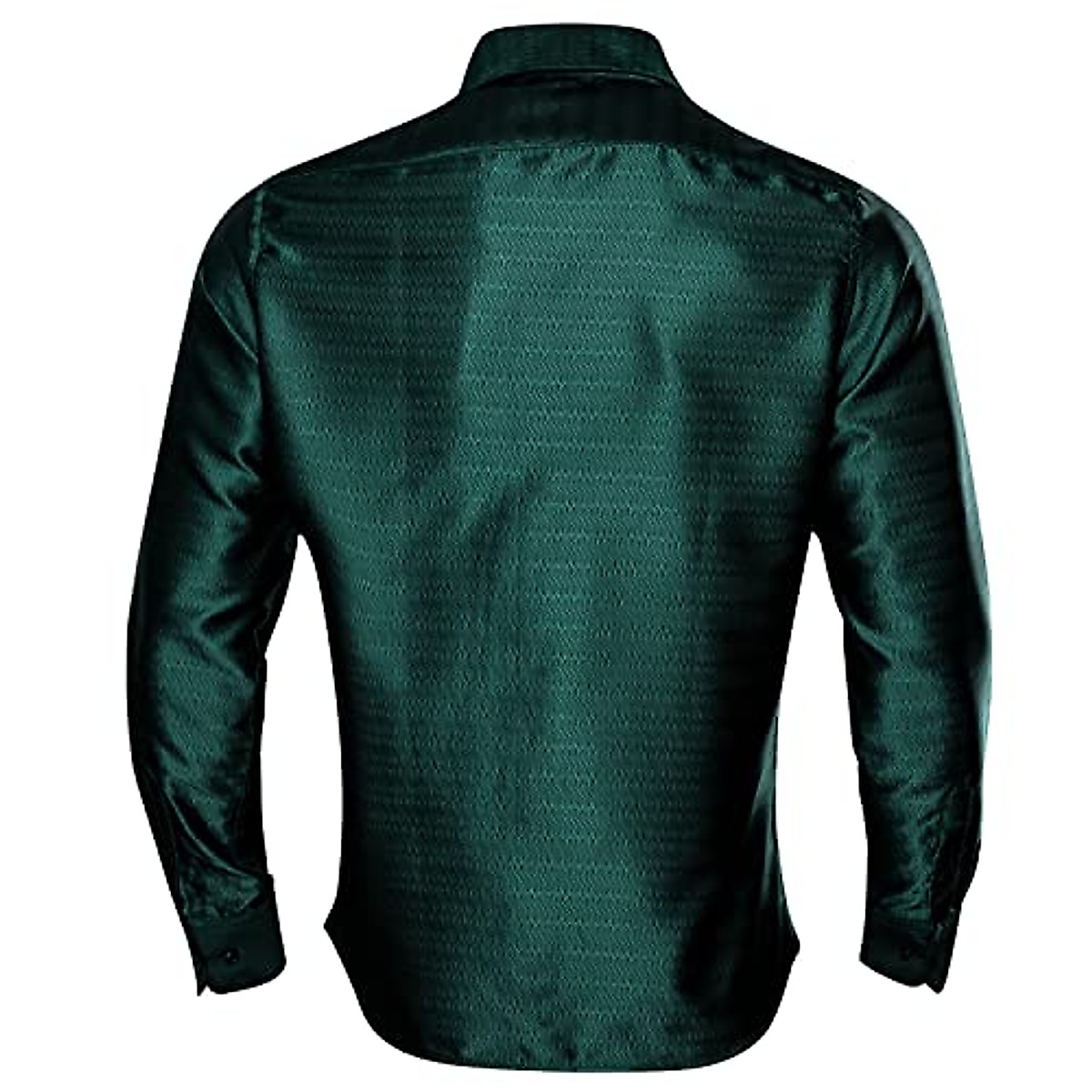 Barry.Wang Mens Shirt Solid Green Dress Shirts Christmas Silk Long Sleeve Button Up Wedding Formal/Casual St.Patrick'sDay