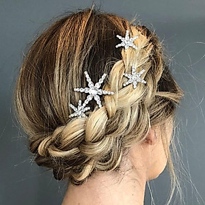 Wedding Hair Bobby Pins for Women Girls, Gold Snowflake Crystal Hair Clips, Elegant Hair Styling Accessories for Mothers Day Gift, 3PCS