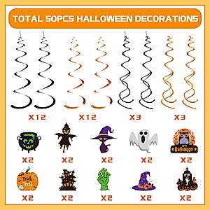 Yoqipati 50Pcs Halloween Ceiling Decorations Hanging Swirls Foil Streamers Ghost Pumpkin Witches Foil Ceiling Streamers for Halloween Party Decorations