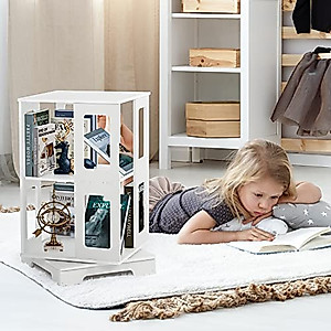 Nisorpa 2 Tier Rotating Bookshelf, 360° Revolving Square Bookcase Floor-Standing Storage Display Rack for Kids & Adults, Used in Bedrooms Living Rooms Study Office (30"x18"x18")