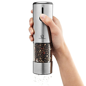 Kitchen Geeks Electric Grinder Set - USB Rechargeable Salt and Pepper Mill with Light, Easy to Refill, No Batteries Required, One Handed Automatic Grinding, Stainless Steel, and Adjustable Coarseness