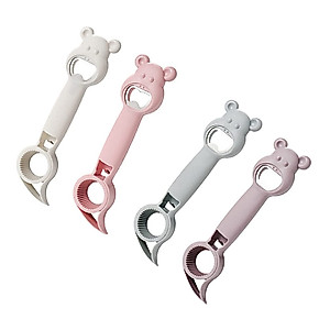 Angoily Wine Bottle Opener for Bartenders, 4 In 1 Beer Can Opener Tool Cute Bear Shaped Jar Opener for Jelly Jars, Wine, Beer and Other (Assorted Color)