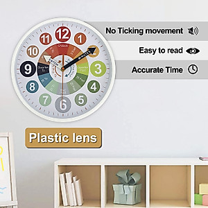 LINSHI & FORTUNE 12 Inch Learning Clock for Kids - Telling Time Teaching Clock