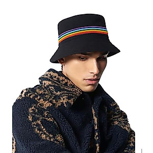 XYIYI Trendy Rainbow Ribbon Black Bucket Hat Reversible Beach Fisherman Hats for Women Men Teen Girls