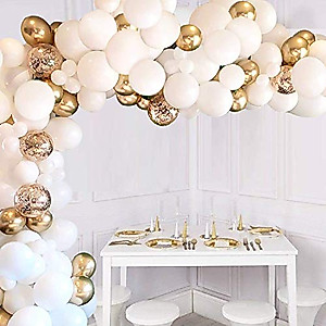 JOYYPOP White Balloon Garland Kit, 108Pcs White and Gold Balloons Arch Garland Kit Gold Confetti Balloons Metallic Balloons for Birthday Wedding Bachelorette Engagements Baby Shower Decorations