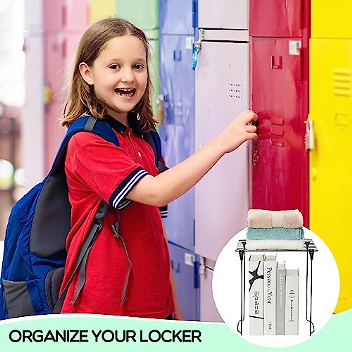 Maitys 10 Pack Locker Shelf Bulk 11.8" Tall Folding School Locker Organizer Shelf Set Metal Wire Organizer for School Office Locker Storage Accessories Fits Standard Size Lockers, Black and White