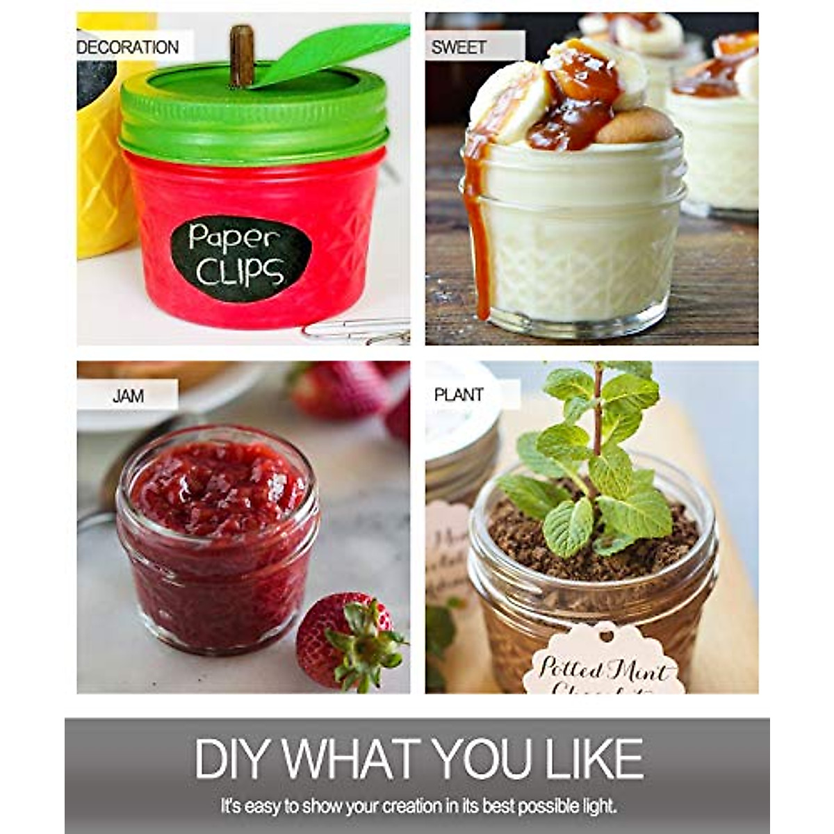 VERONES Mason/Canning Jars, 4 OZ Jelly Jars With Regular Lids and Bands, Ideal for Jam, Honey, Wedding/Shower Favors, DIY Spice Jars, 16 PACK, Extra 16 Lids