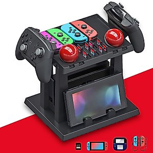 INFURIDER Multifunctional Storage Stand for Nintendo Switch Tower Holder Bracket for Nintendo Switch Dock Joy-Con Grip 2 Pro Controllers 2 Joy-Con Straps 4 Joy-Cons 12 Game Cards and 2 Poke Balls