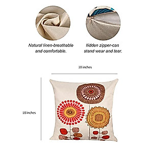 Vanwhoi Linen Throw Pillow Cover 18x18 inch Set of 4 Ink Painting Flower and Bird Decorative Cushion Cover for Home Sofa Patio Hallway Garden Bench 18x18 inch