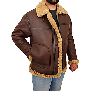 A1 FASHION GOODS Mens Brown Real Sheepskin B3 Flying Bomber Jacket Shearling Aviator Pilot Coat Larry (XXX-Large)
