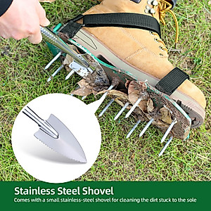Ohuhu Lawn Aerator Shoes Free-Installation: Aeration Shoes for Men Women with Stainless Steel Shovel, Heavy Duty Spike Aerating Sandals Lawn Equipment Tool with Hook & Loop Strap for Yard Patio Garden