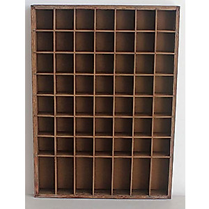 DisplayGifts Open Front Shot Glasses Display Case 56 Compartments Wall Mount Pint Glass Shadow Box Bar Collection or Small Items Display Shelving, No Cover on The Front, Rustic Brown Wood Frame
