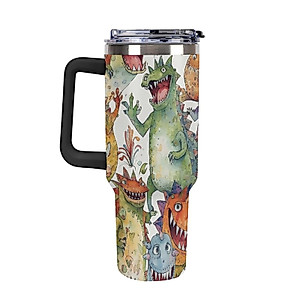 YTLKGFP 40 Oz Large Capacity Car Cup Chaotic Colorful Monsters Tumbler with Handle (Black) Straw Lid Insulated Stainless Steel Water Bottle Travel Mug Leak-proof Car Cup Keeps Cold Or Hot