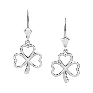 925 Sterling Silver Lucky Three Leaf Clovers Shamrock Dangle Earrings
