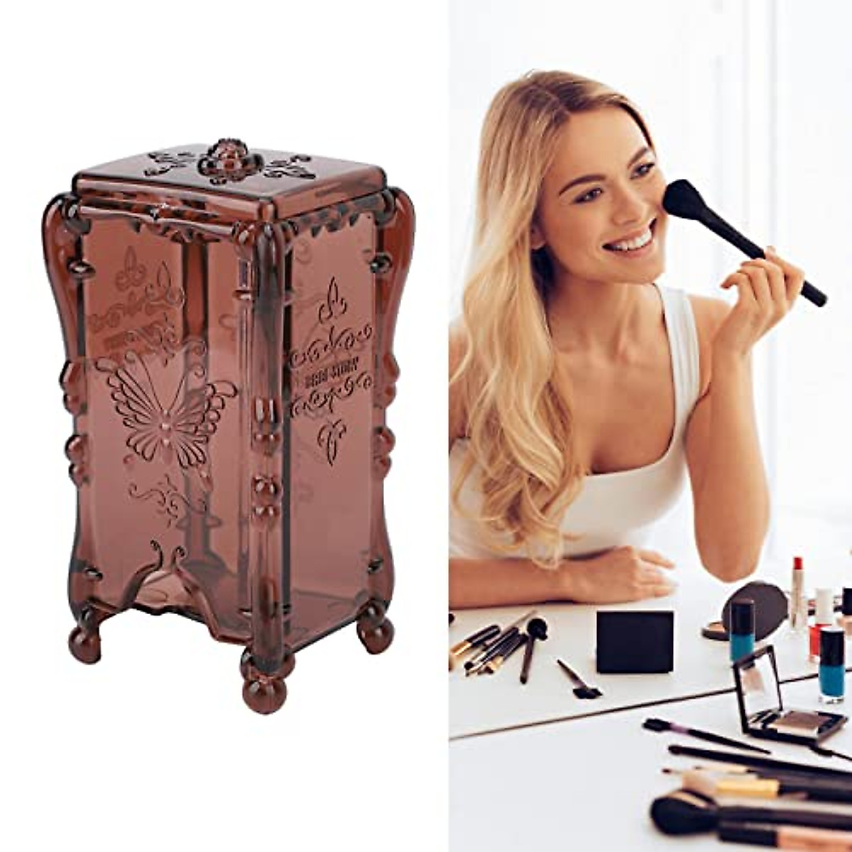 Cotton Pad Holder, Large Capacity ABS, Cute Design, Cotton Dirt Free Makeup Box for Bedroom (Transparent Coffee)