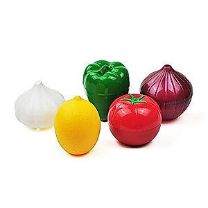 XIYUAN 5Pack Fruit and Vegetable Storage Containers Set,Green Pepper Saver, Onion and Garlic Storage Container Tomato and Lemon Keeper, Refrigerator Vegetable Crisper Food Storage Containers Holder