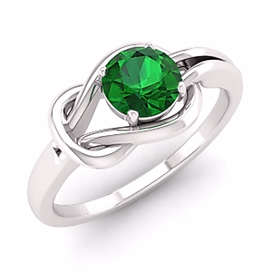 Diamondere Natural and Certified Emerald Solitaire Engagement Ring in 14K White Gold | 0.3 Carat Infinity Knot Ring for Women, US Size 8