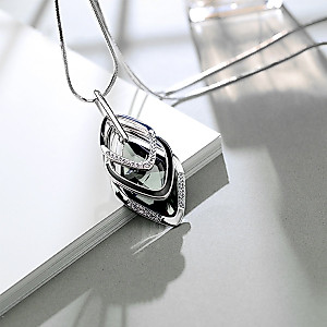 GexoOmgo Long Chain Necklace for Women Crystal Sweater Triple Stack Zirconia Pendant Rhombic Rhinestone Pendant Necklace-Silvertone Fashion Jewelry for Women