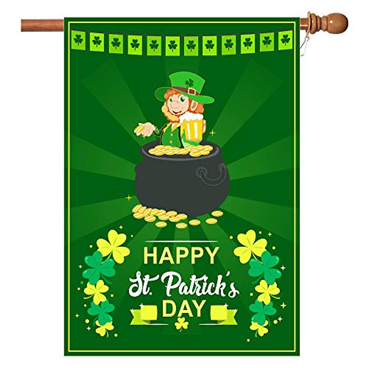 St Patrick's Day Flag,Shamrock/Elf St Patricks Flag 28 x 40 Inch Double-Sided Display with 2 Grommets Double Thickness House Flag for Garden and Home Decorations