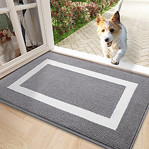 OLANLY Indoor Door Mat, 30x17, Non-Slip Absorbent Resist Dirt Entrance Mat, Washable Low-Profile Inside Entry Doormats for Entryway, Grey