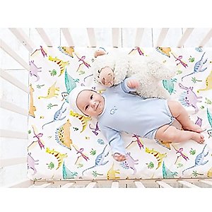 Crib Sheets for Boys Girls, Dinosaur Cotton Crib Sheet Neutral, Baby Toddler Sheets, Standard Crib Fitted Sheet, Ultra Soft and Breathable, 28 x 52 Inch