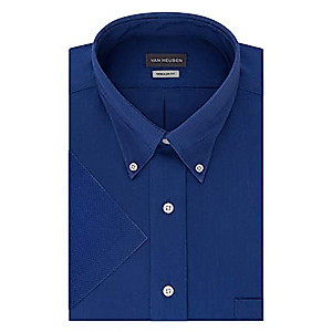 Van Heusen Men's Short Sleeve Oxford Dress Shirt, English Blue, X-Large