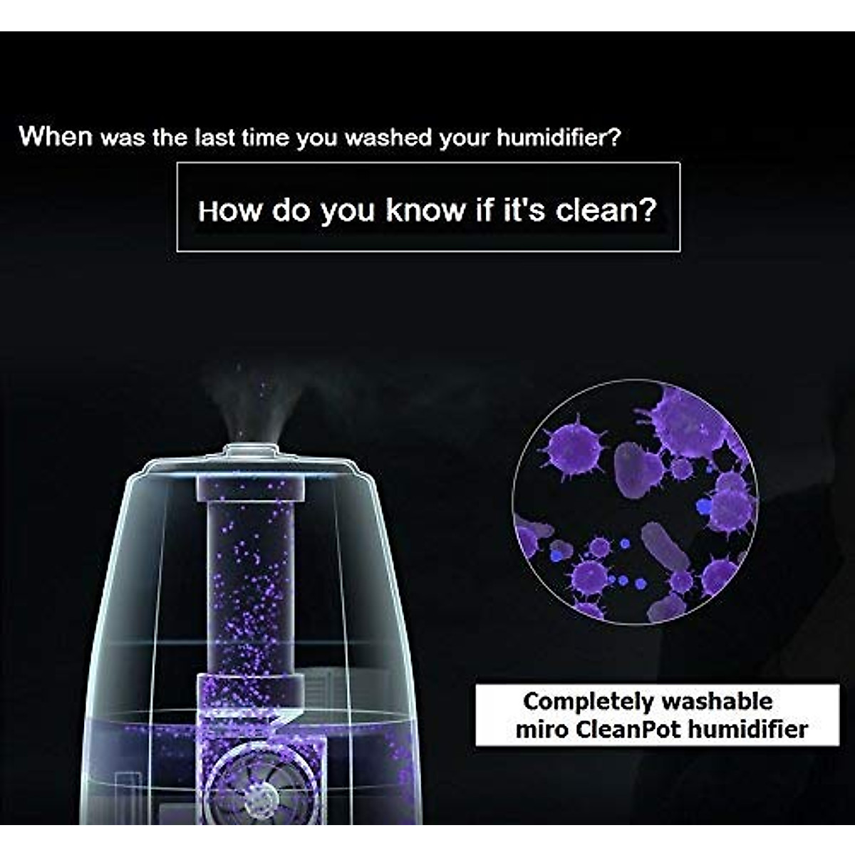 Miro NR07G humidifier - Completely Washable Modular Humidifier, Easy to Clean, Easy to Use, Large Room - Cool Mist, Sanitary, Top-Fill Ultrasonic Humidifier with Whisper Quiet and Powerful Output