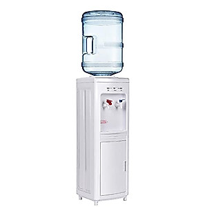 KOTEK Water Coolers Water Dispenser, Hot & Cold Top Loading Water Cooler Dispenser Holds 3 or 5 Gallon Bottles w/ Child Safety Lock, Removable Drip Tray & Storage Cabinet for Home Office School, White