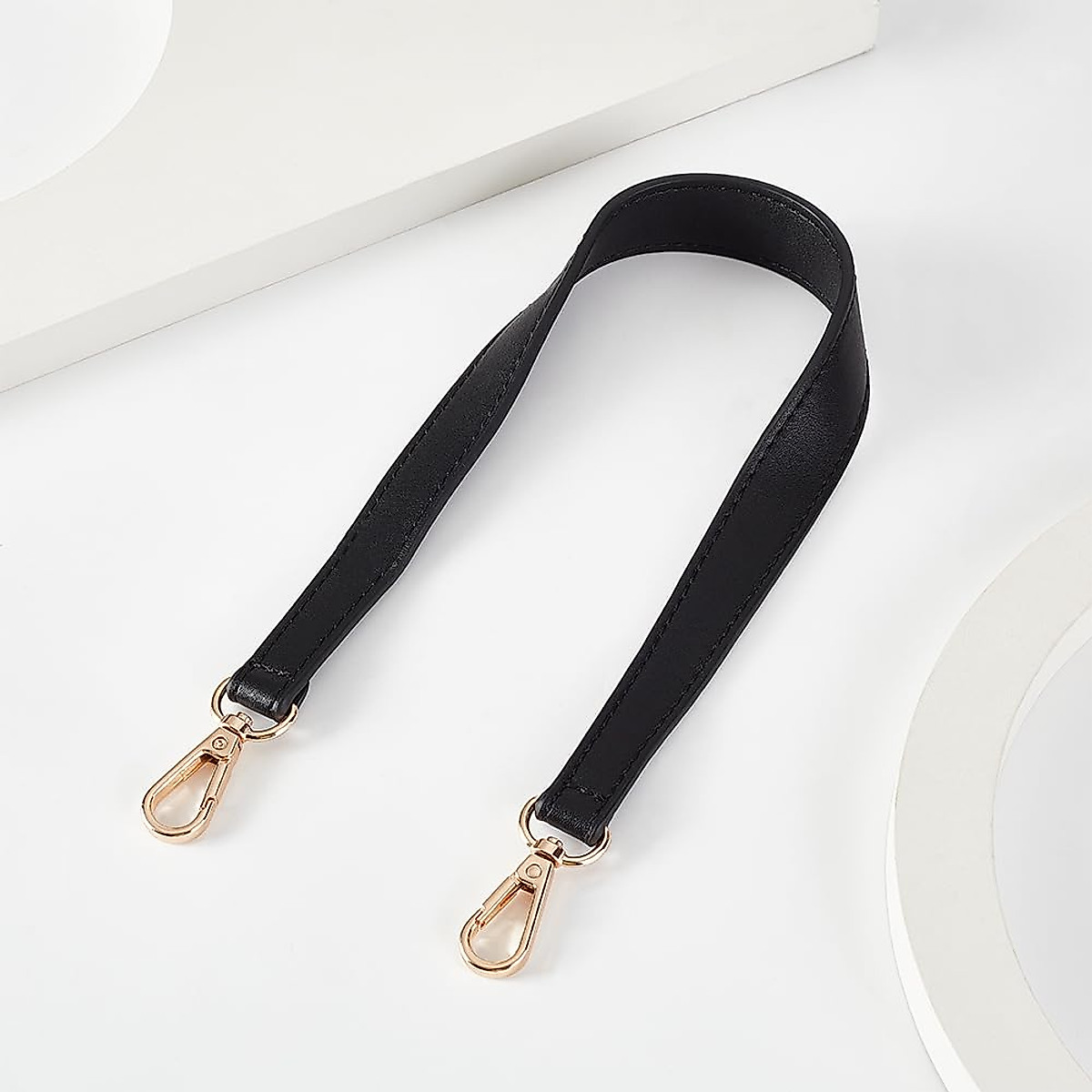 WADORN PU Leather Purse Handle, 15.75 Inch Short PU Leather Bag Strap Thin Shoulder Bag Straps Replacement Handbag Handle Strap Tote Bag Top Strap with Swivel Clasps DIY Purse Making Supplies, Black