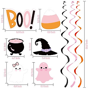 20Pcs Halloween Party Hanging Swirl,Cute Pink Ghost Sugar Bat Boo Ceiling Hanging Streamers for Halloween Baby Shower,Kids Halloween Birthday Themed Party,Halloween Party Swirl Decorations