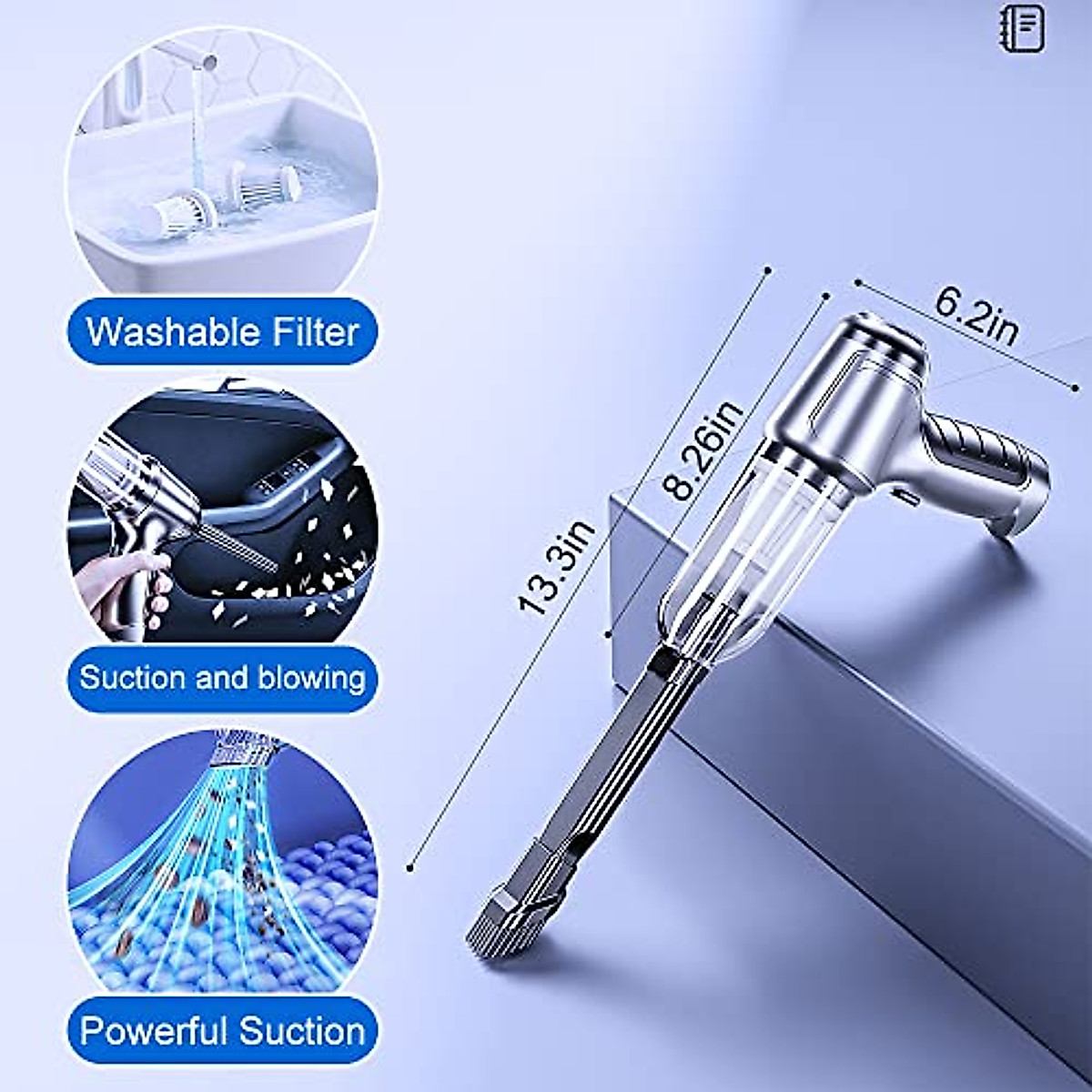 Tuoetp Wireless Handheld Car Vacuum Cleaner, 9000PA Strong Suction Handheld Vacuum Cordless Rechargeable, Wireless Vacuum Cleaner Cordless Mini Portable Vacuum for Car, Home, Office (Black)