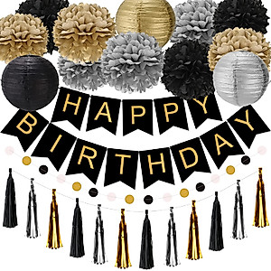 meowtastic Purple Birthday Party Decorations, Happy Birthday Banner with Tissue Pom Poms, Tassel Garland, Paper Lanterns, Circle Dot Garland, Purple and Pink Happy Birthday Decoration for Women Girls