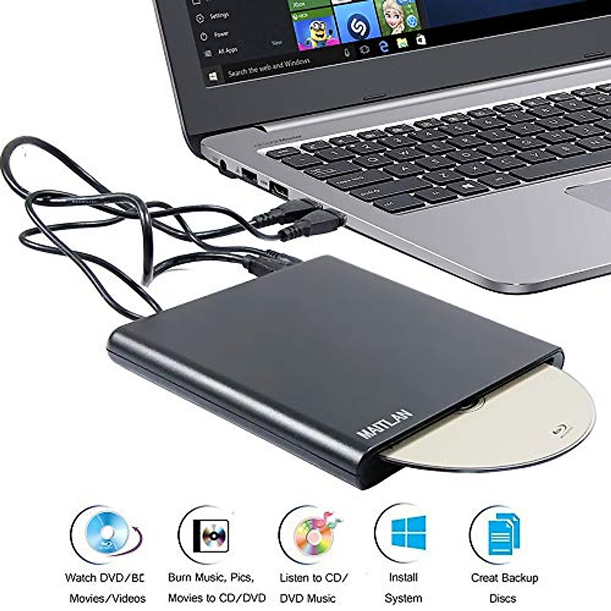 Slot USB 3.0 External 3D Blu-ray DVD Disc Players, for Alienware M15 R2 M17 15 17 R5 Aurora R8 R9 Area 51 M 51M Gaming Laptop X51 Desktop PC, 8X DVD+-R/RW DL 24X CD-R Burner, Portable Optical Drive