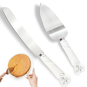 PowerKing Classic Double Heart Design Cake Knife and Server Set, Wedding Supplies-Stainless Steel Cake Knife and Server Set for Wedding, Birthday, Anniversaries (Double Heart)