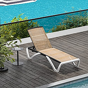 Domi Patio Chaise Lounge - Adjustable Aluminum Outdoor Lounge,Plastic Textilene Pool Lounge Chair for Outside Beach Lawn Poolside