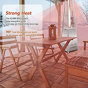 LUCKYERMORE Pyramid Patio Propane Heater, 42,000 BTU Heavy Duty Quartz Glass Tube Flame Heater with Wheels Propane, Stainless Steel