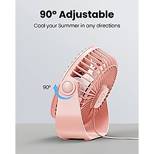 Gaiatop USB Desk Fan, 3 Speeds Portable Small Fan with Strong Airflow, 5.5 Inch Quiet Table Fan, 90° Rotate Personal Cooling Fan For Bedroom Home Office Desktop Travel (Pink)