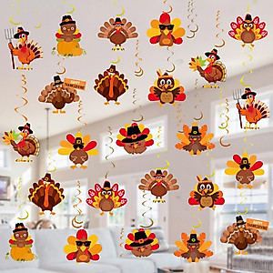 36 PCS Thanksgiving Decorations Hanging Swirls, Thanksgiving Turkey Hanging Decorations Party Decoration Swirls - NO DIY Thanksgiving Classroom Party Supplies Decorations