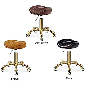 Bar Stool Adjustable Swivel Lift Saddle Stool Beauty Barber Shop Manicure Work Chair with Gold Stainless Steel Base Rolling Dining Chair Desk Office Chair for Kitchen Salon,Dark brown