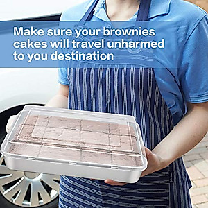 E-far Stainless Steel Baking Pan with Lid, 12⅓ x 9¾ x 2 Inch Rectangle Sheet Cake Pans with Covers Bakeware for Cakes Brownies Casseroles, Non-toxic & Healthy, Heavy Duty & Dishwasher Safe