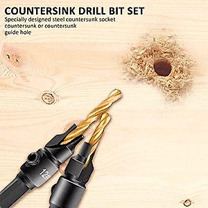 Szliyands 1/4 inch Hex Shank Countersink Drill Bit Power Tools Accessories for Plastic Metal Woodworking Tool by Power Drill 5Pcs/Set （5/6/8/10/12#）