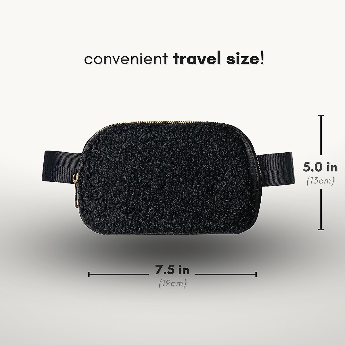Boutique Fleece Belt Bag | Sherpa Crossbody Bag Fanny Pack for Women Fashionable | Cute Mini Everywhere Bum Hip Waist Pack | Small Fashion Travel Chest Bag | Gold Accessories | Adjustable Small Strap | Black